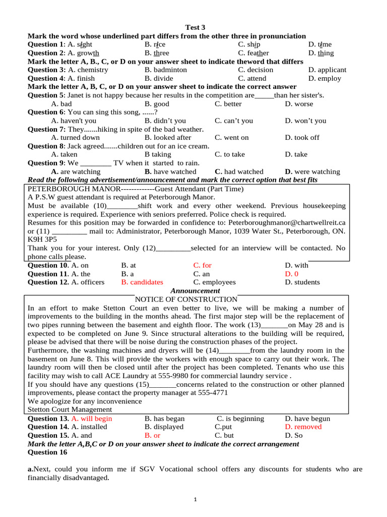 Pronunciation and Grammar Test Questions | PDF | American Bison | Bison