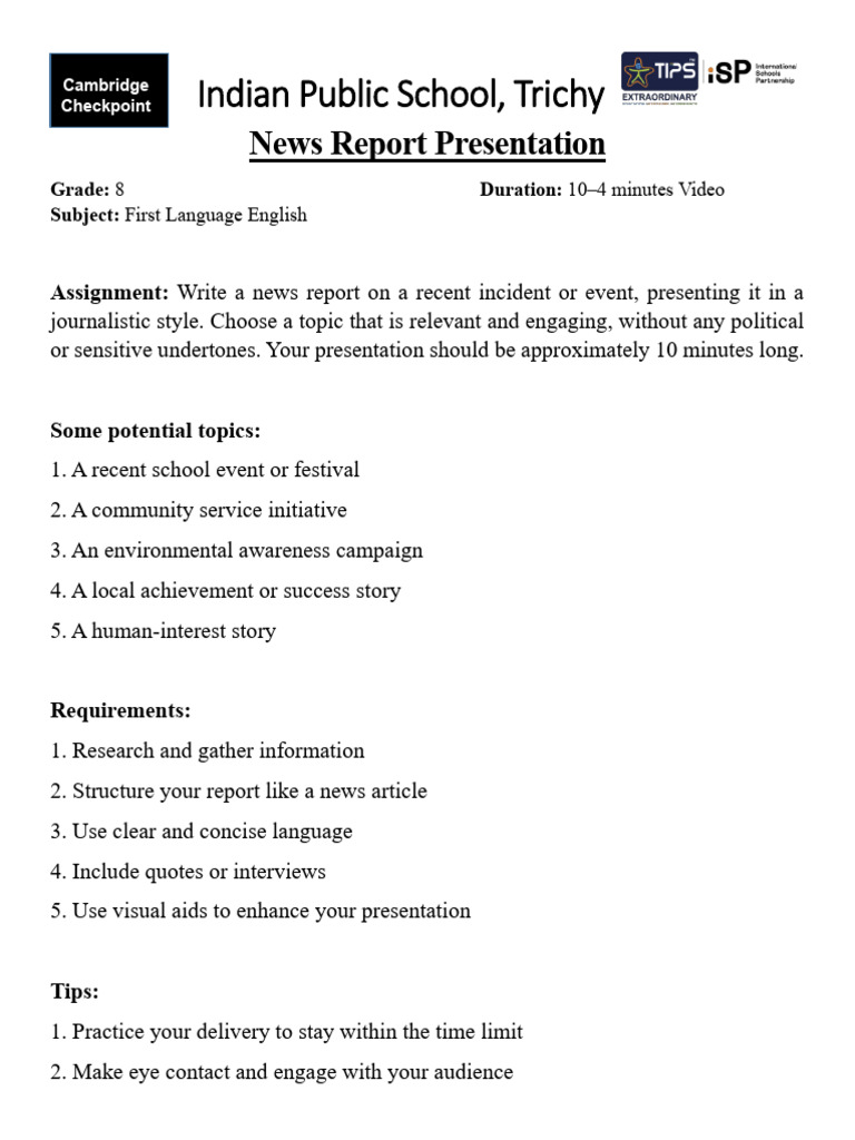 Grade 8 News Report Presentation | PDF