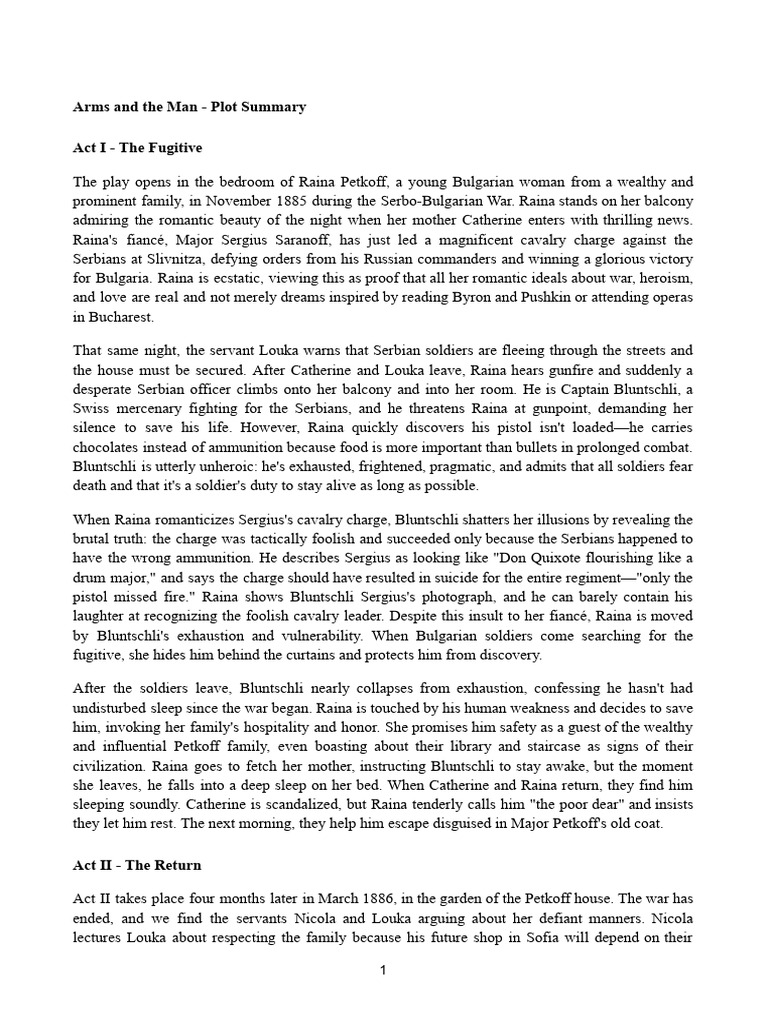 Arms and the Man: Plot Overview | PDF