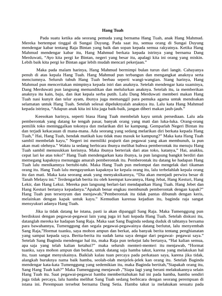 Cerita Hikayat Hang Tuah Dan Analisis Nilai | PDF