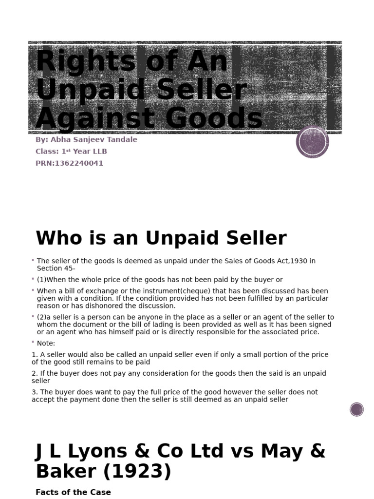 Unpaid Seller Rights Explained | PDF | Prices | Damages