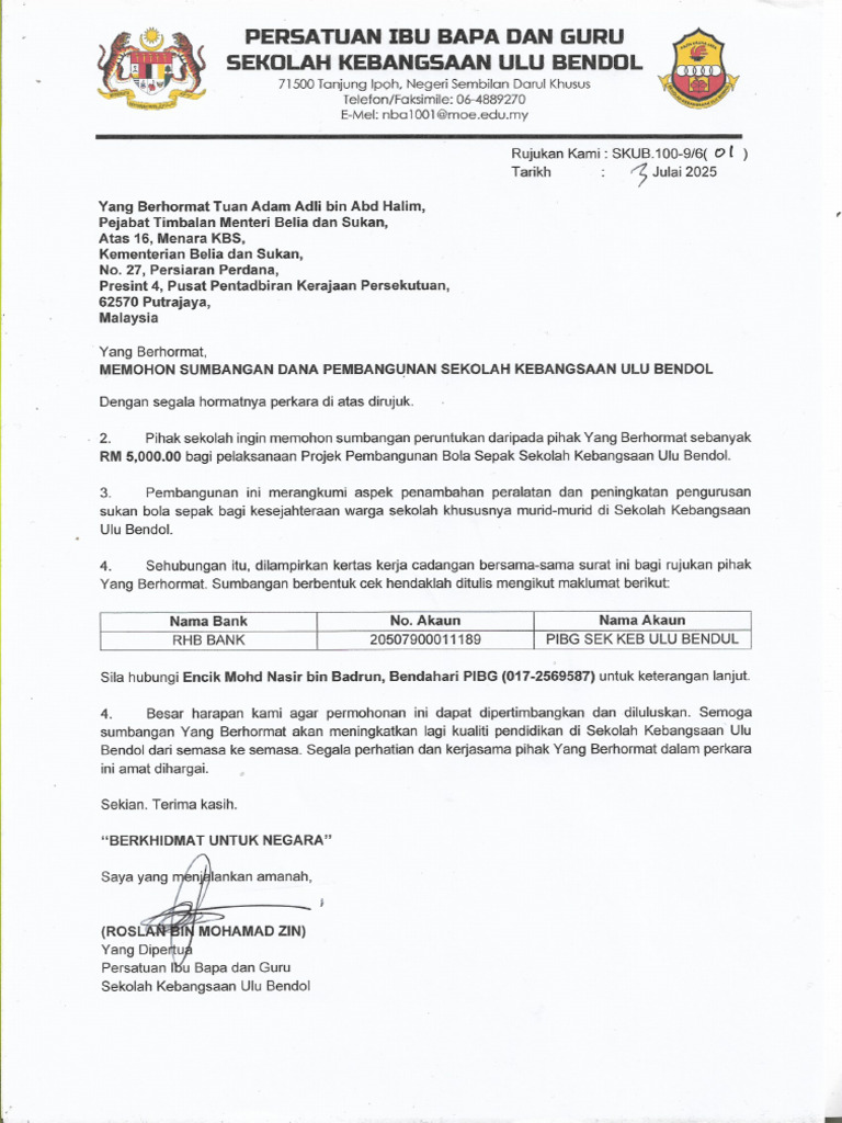 Surat Kepada YB Adam Adli | PDF