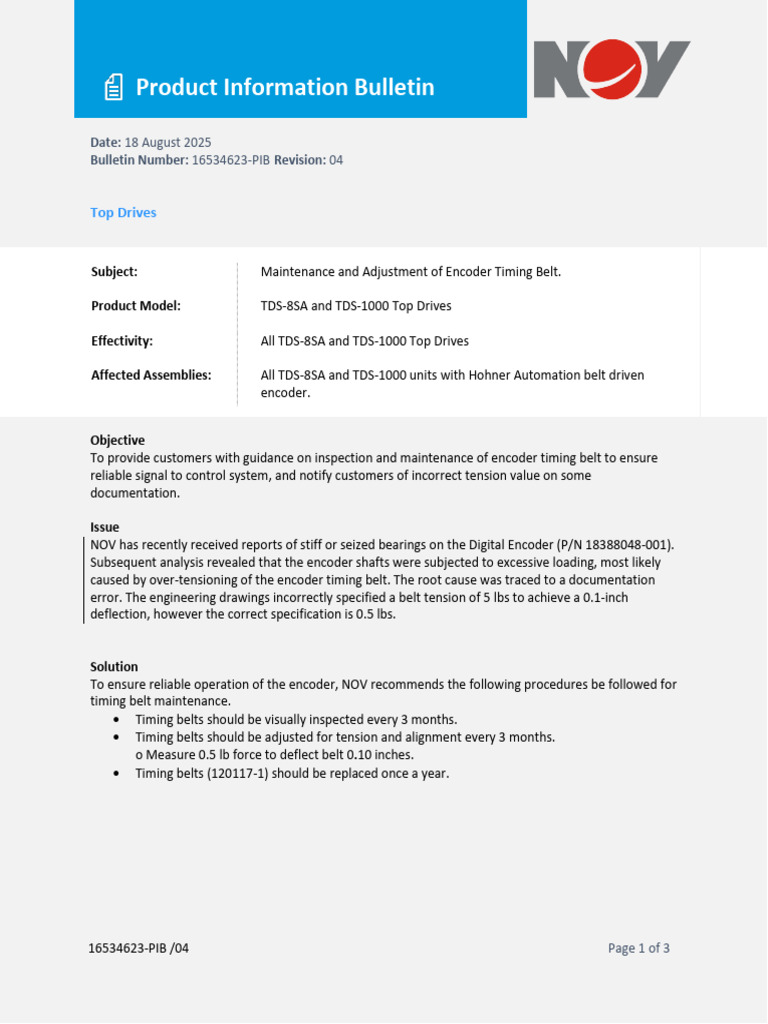 Encoder Timing Belt Maintenance Guide | PDF