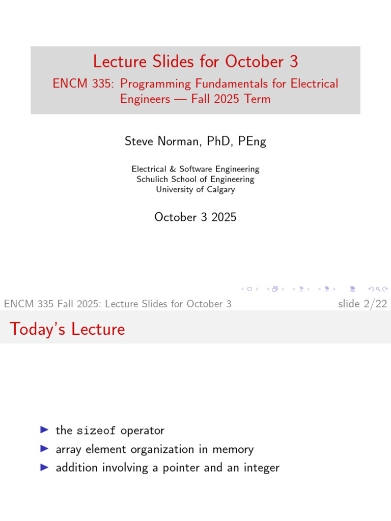 ENCM 335 F25 Oct 3 Slides | PDF | Pointer (Computer Programming ...