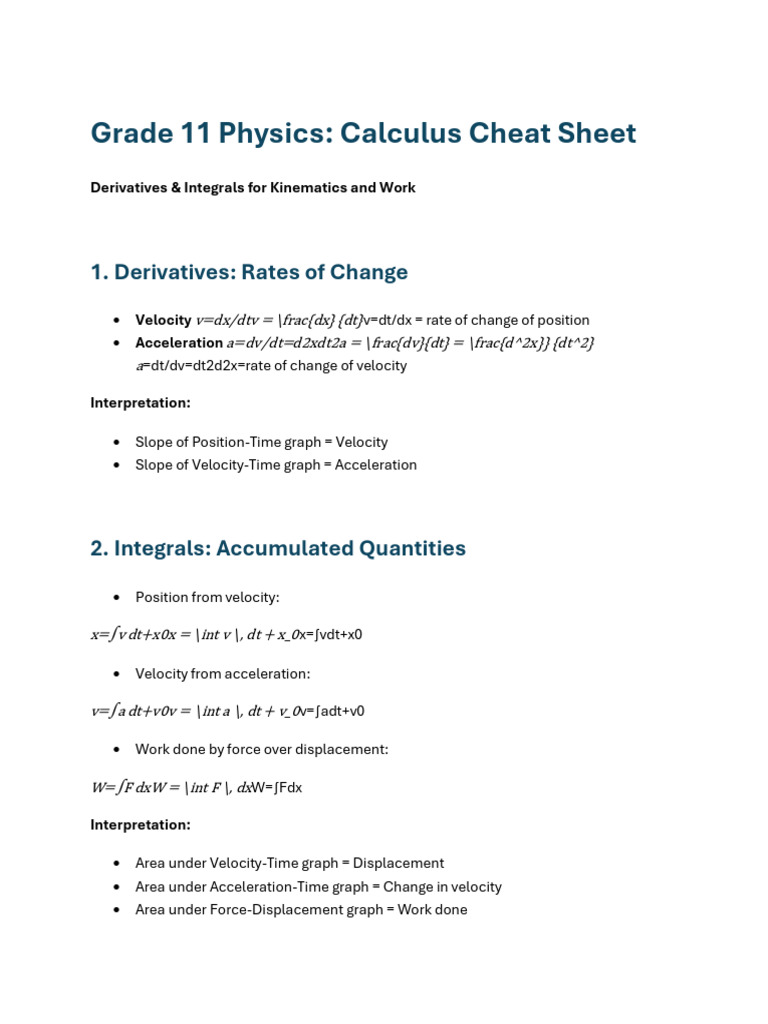 Grade 11 Physics Calculus Guide | PDF | Velocity | Acceleration