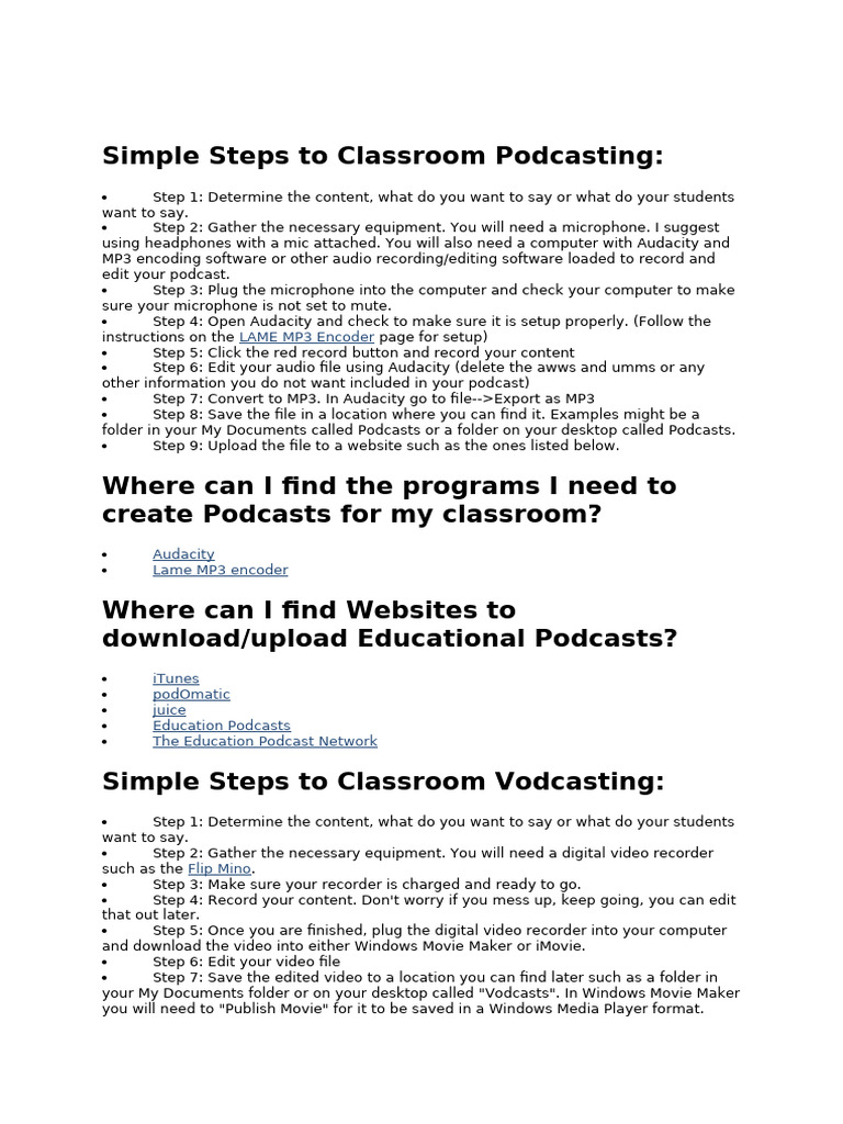 Simple Steps to Classroom Podcasting | PDF | Podcast | Computer File