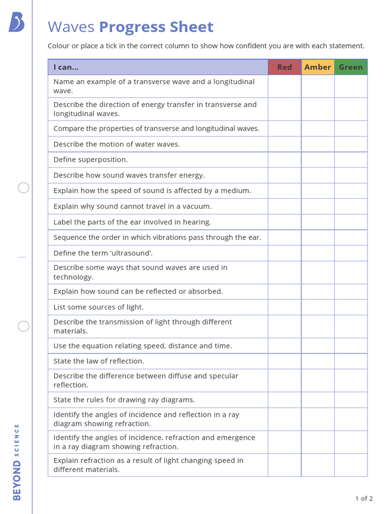 Waves Progress Sheet | PDF