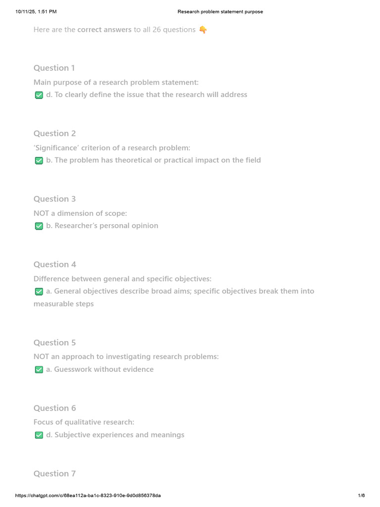 Research Problem Statement Purpose | PDF | Methodology | Validity ...