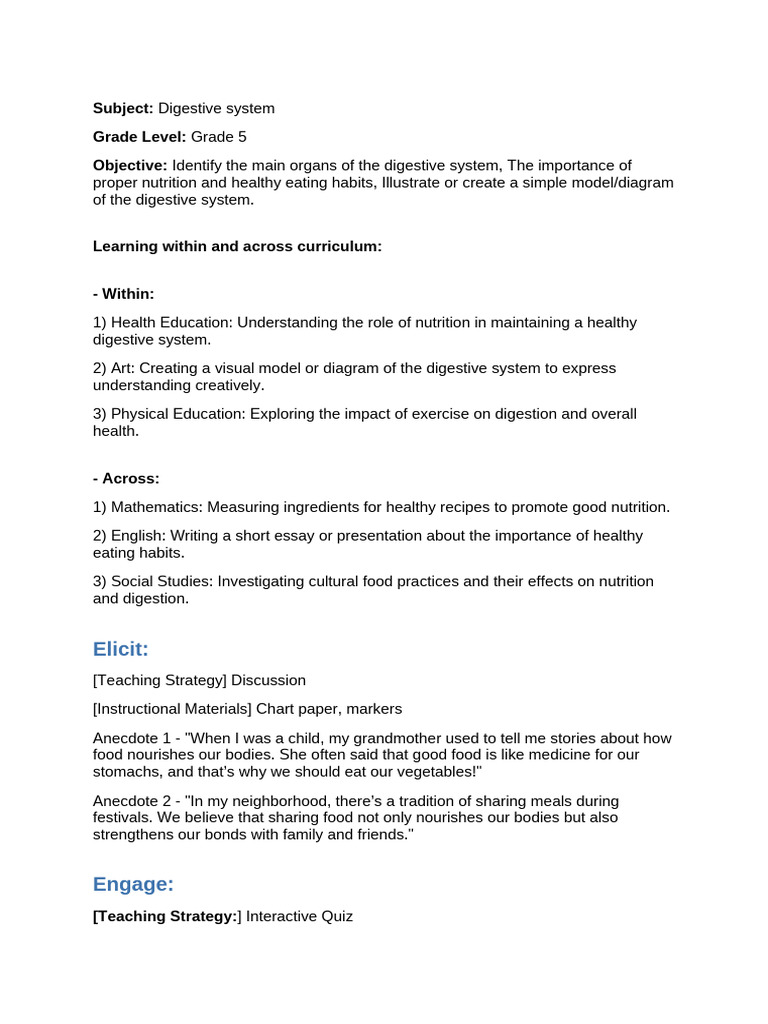 Lesson Plan | PDF | Digestion | Nutrition