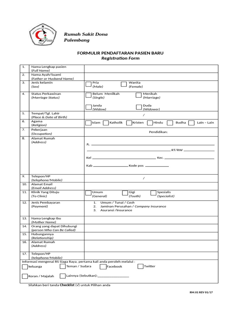 Formulir Pendaftaran Pasien Baru | PDF