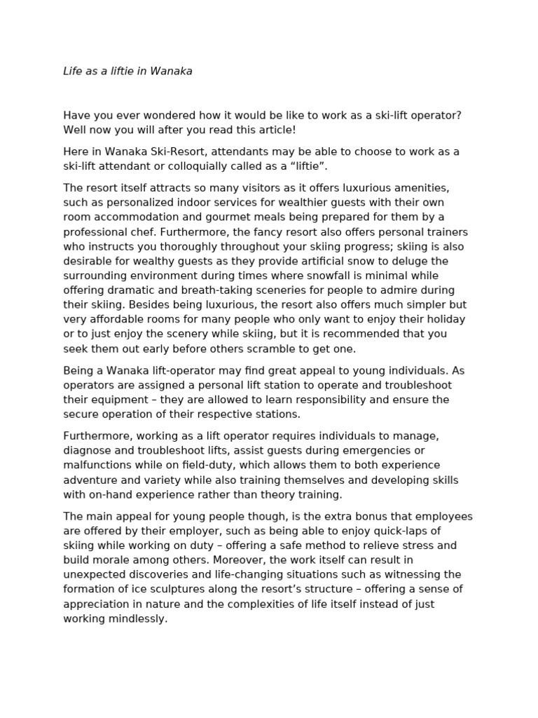 Life as a Liftie in Wanaka | PDF | Resort