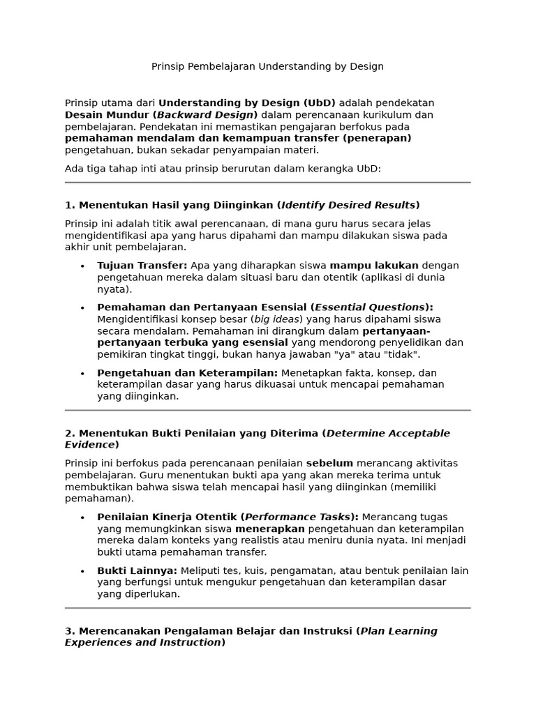Prinsip Pembelajaran Understanding by Design | PDF