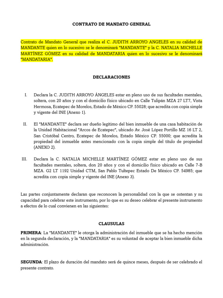 Contrato de Mandato General | PDF