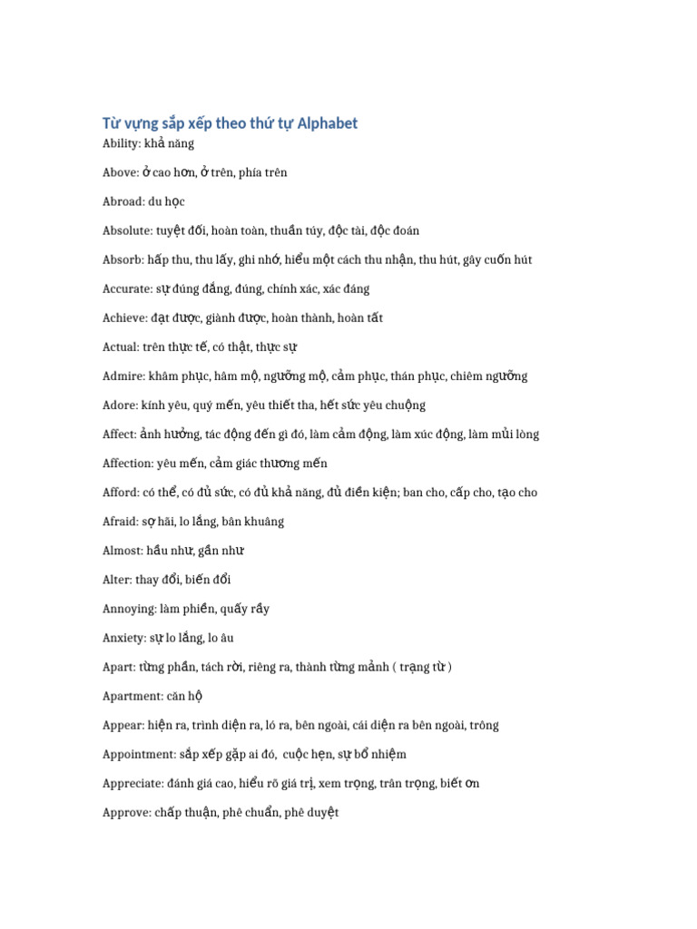 Tu Vung Sap Xep Alphabet | PDF