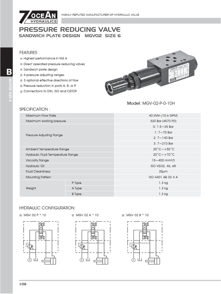 MGV-02 Pressure Reducing Valve Specs | PDF | Valve | Pressure