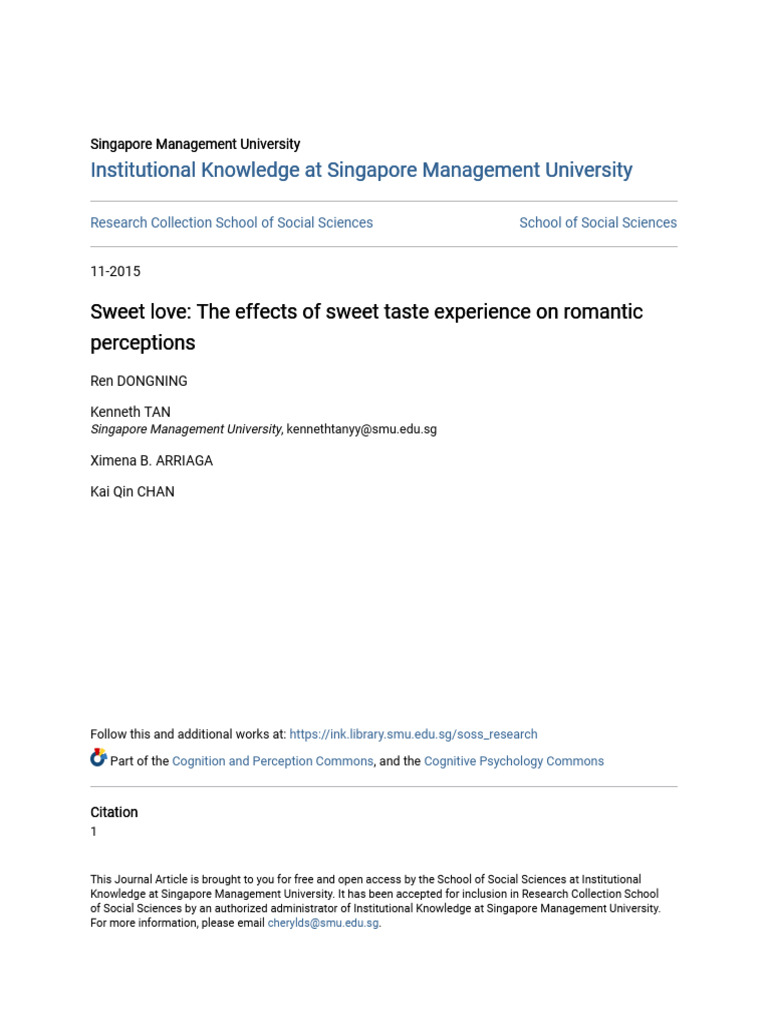 Sweet Love - The Effects of Sweet Taste Experience On Romantic Per ...