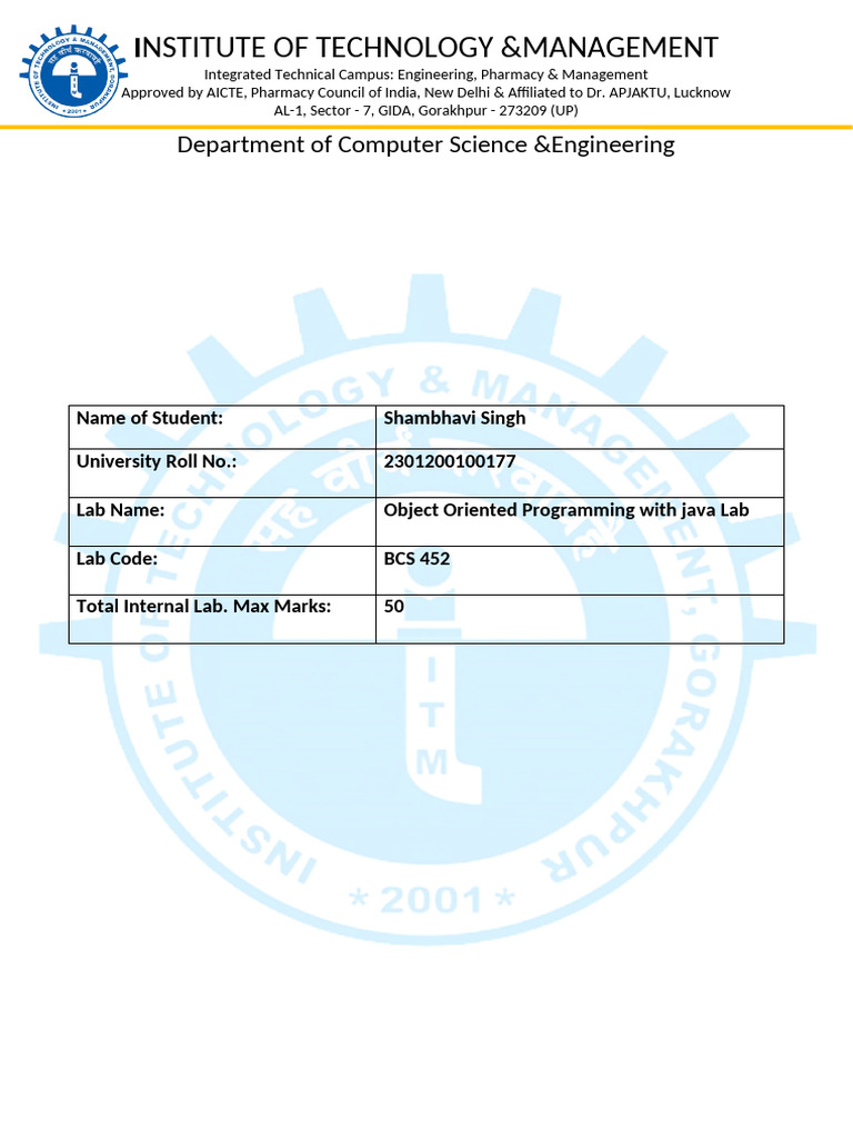 Java Lab Front PageS | PDF