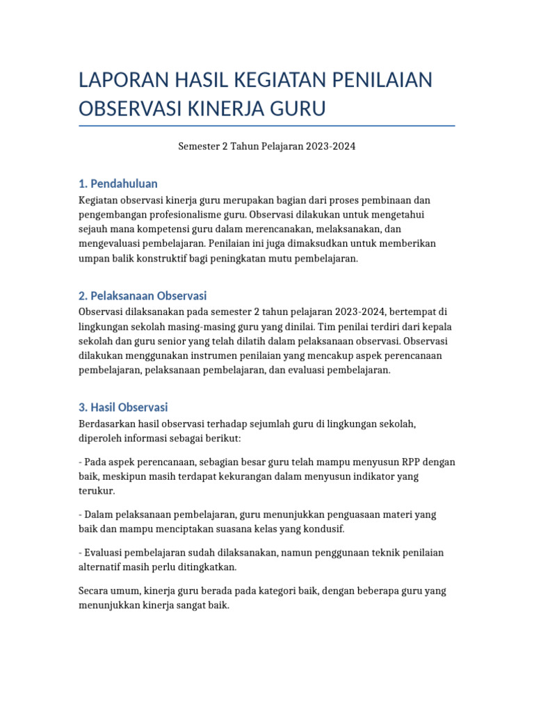 Laporan Observasi Kinerja Guru Semester2 2023-2024 | PDF