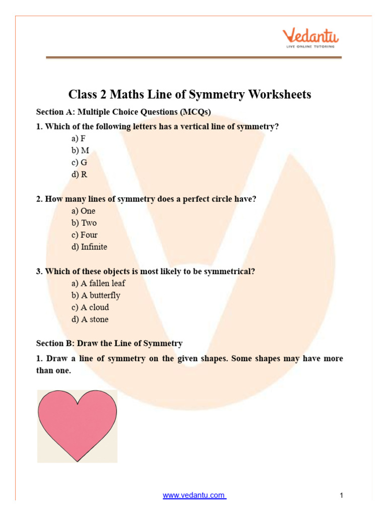 Class 2 Line of Symmetry Worksheet | PDF | Symmetry | Shape