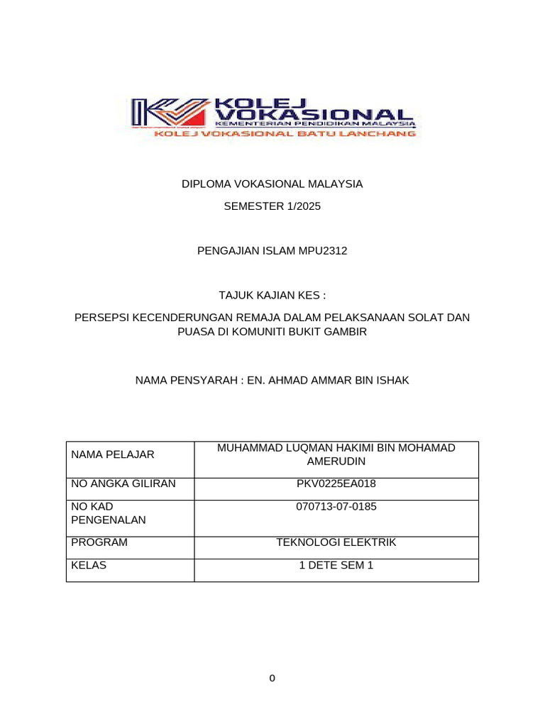 Template Contoh Kajian Kes 1dvm Luqman | PDF
