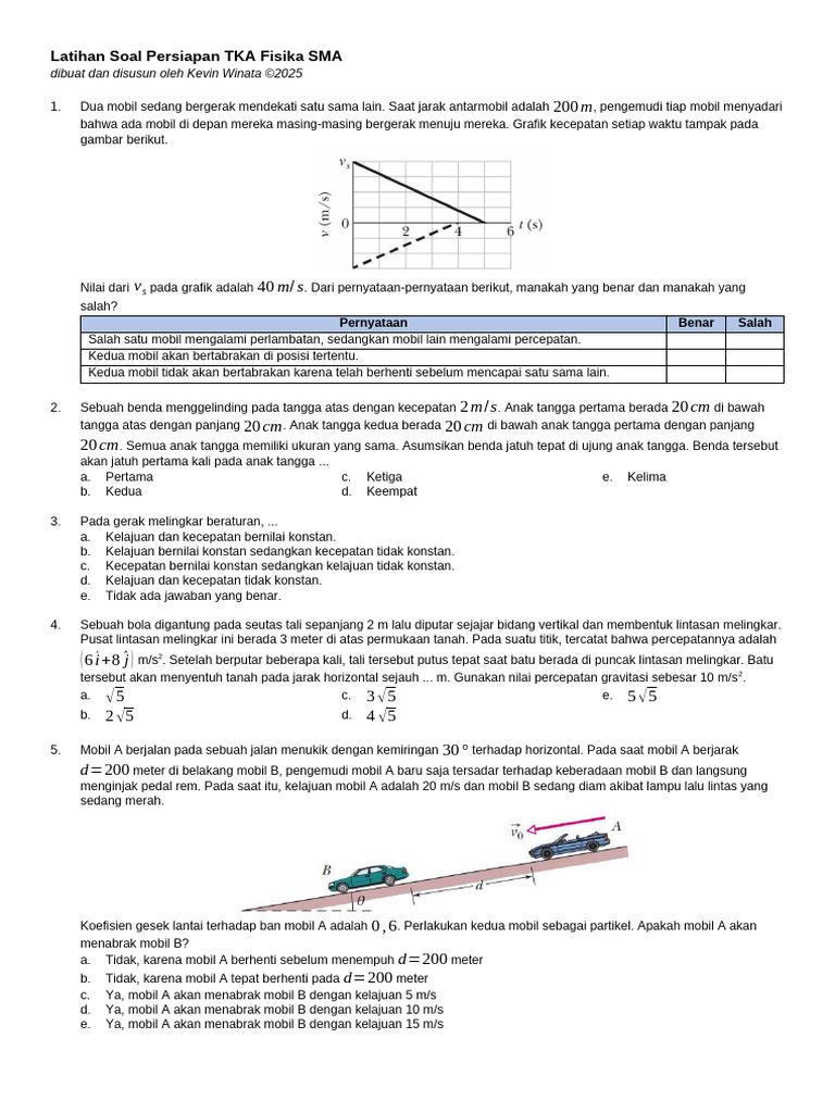 Latihan Soal Persiapan TKA Fisika SMA (1) | PDF