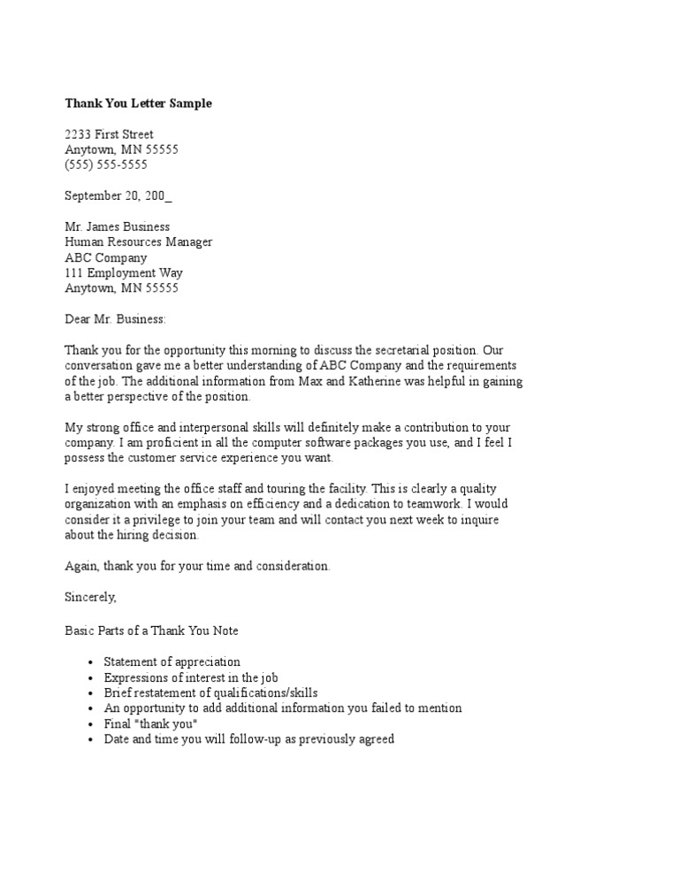 Interview, Thank You Letter Sample | PDF