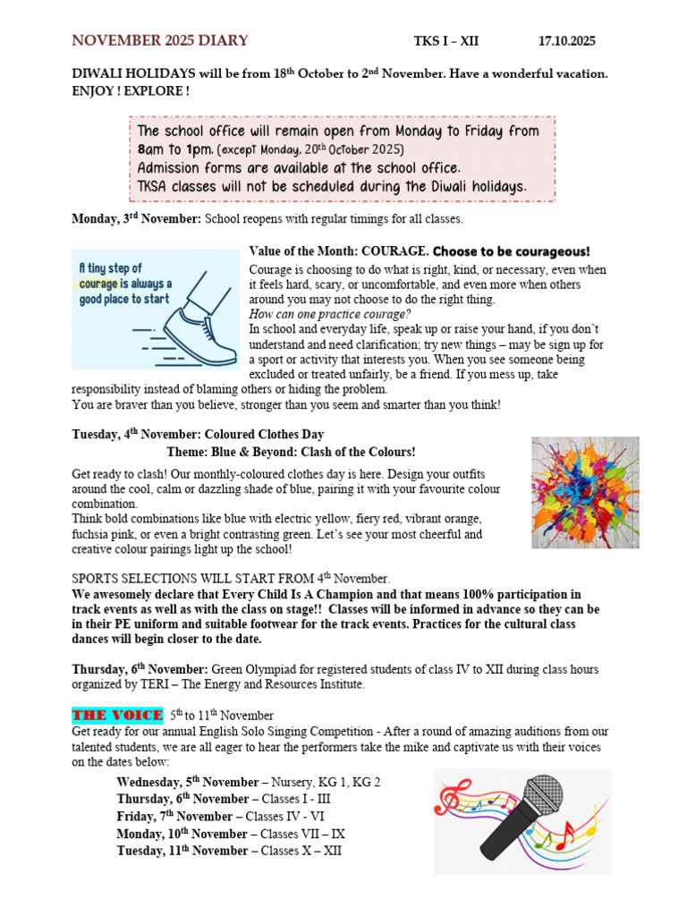 November 2025 Diary TKS I-XII | PDF