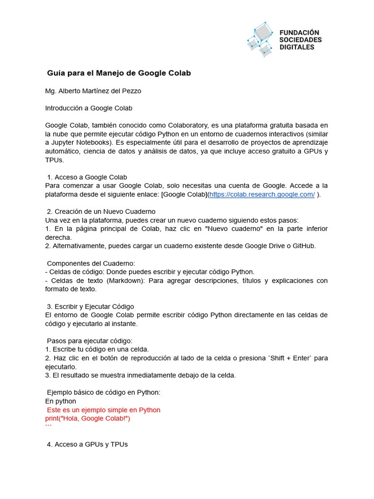 Guia para El Manejo de Google Colab | PDF | Python (lenguaje de ...