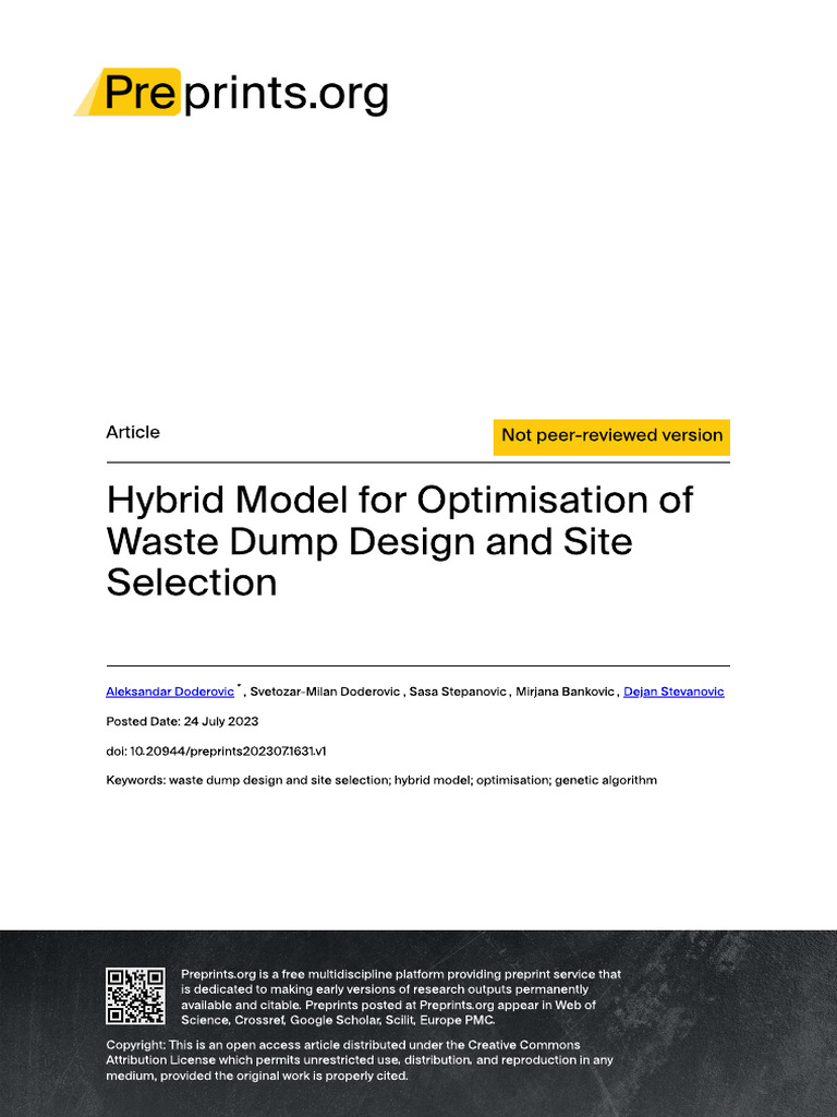 Hybrid Model For Optimisation of Waste Dump Design | PDF | Mathematical ...