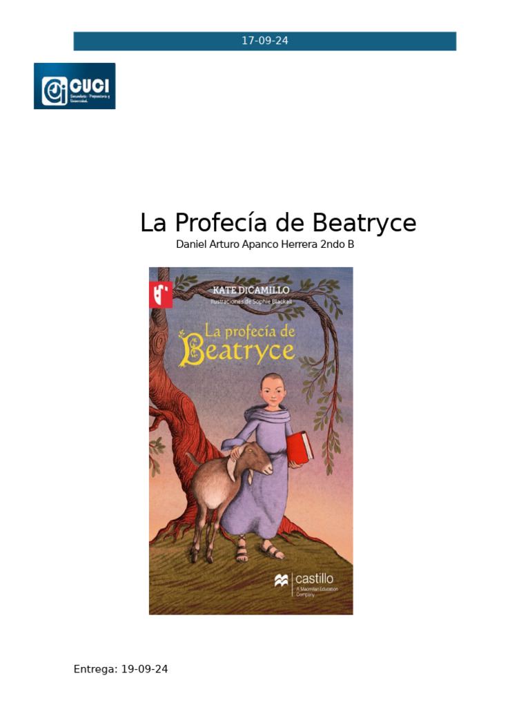 La Profecía de Beatryce J Reporte de Lectura Daniel Arturo Apanco ...