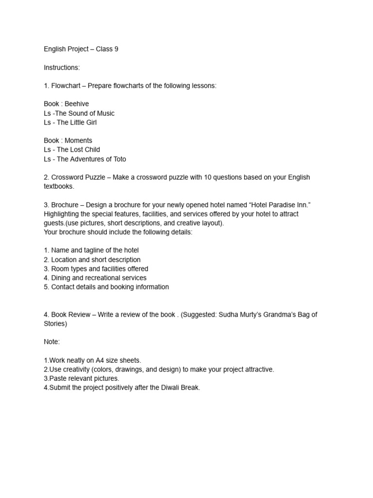 Class 9 English Project Guidelines | PDF