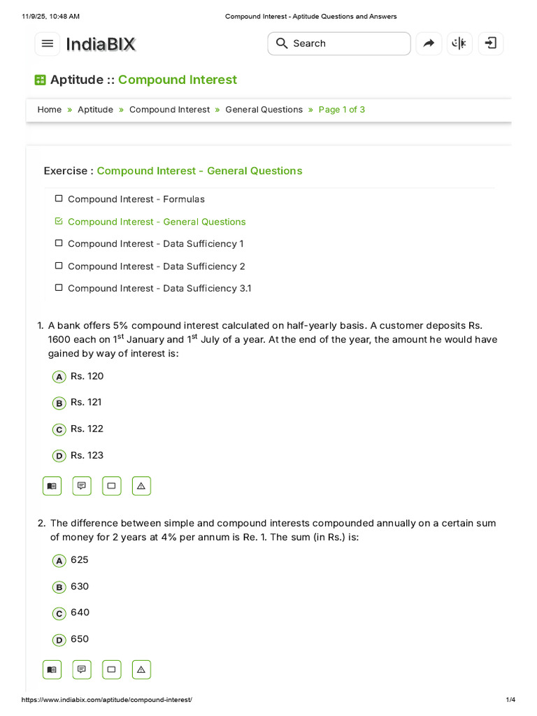Compound Interest - Aptitude Questions and Answers | PDF | Compound ...