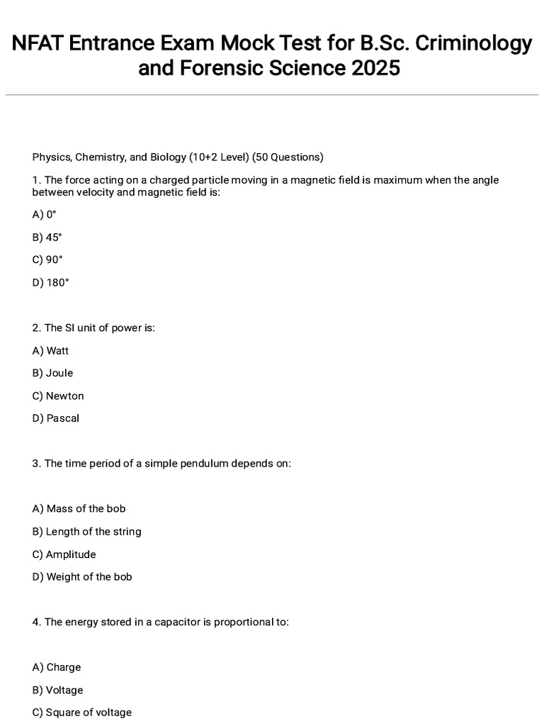 NFAT Entrance Exam Mock Test For B.sc. Criminology - and Forensic ...