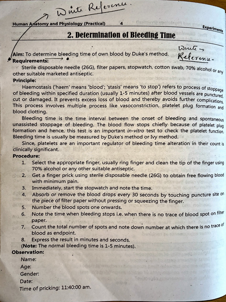Determine Bleeding and Clotting Time | PDF | Coagulation | Bleeding