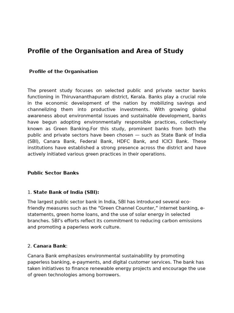 Profile of The Organisation and Area of Study | PDF | Banks | Corporate ...