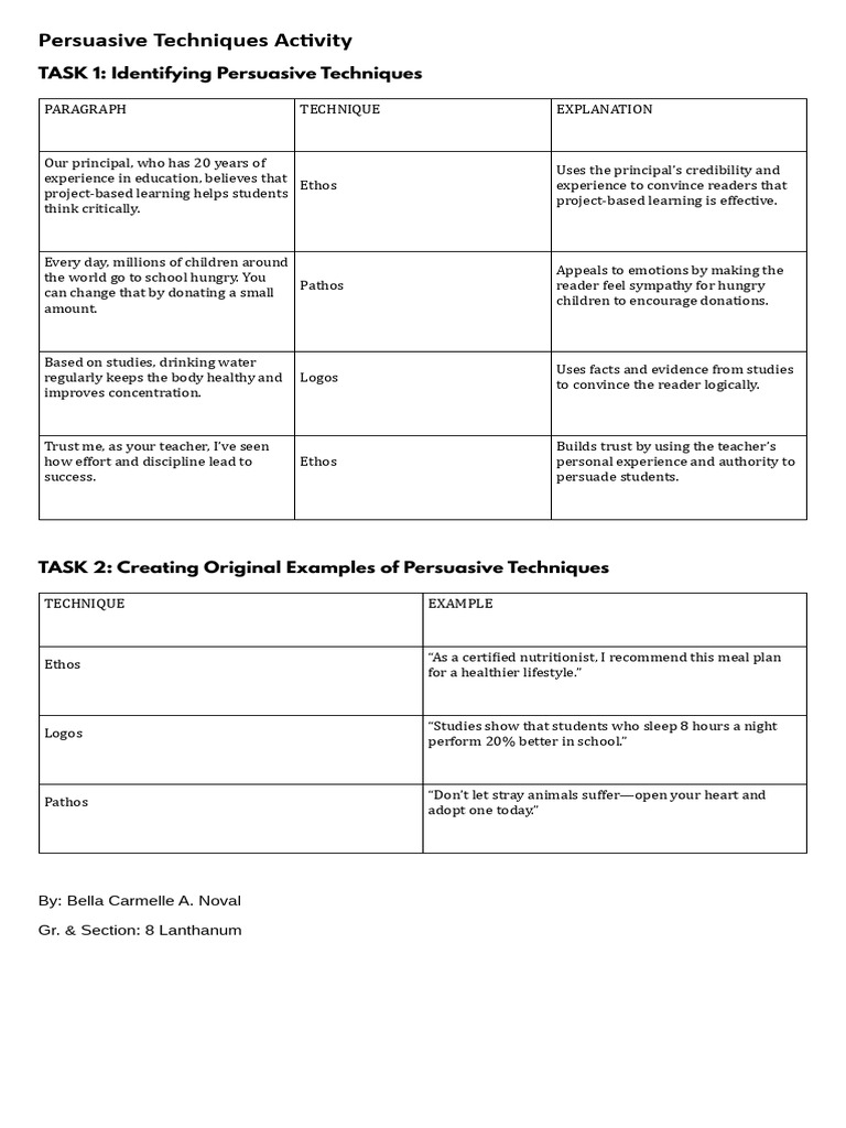 Persuasive Techniques in Writing Activity | PDF