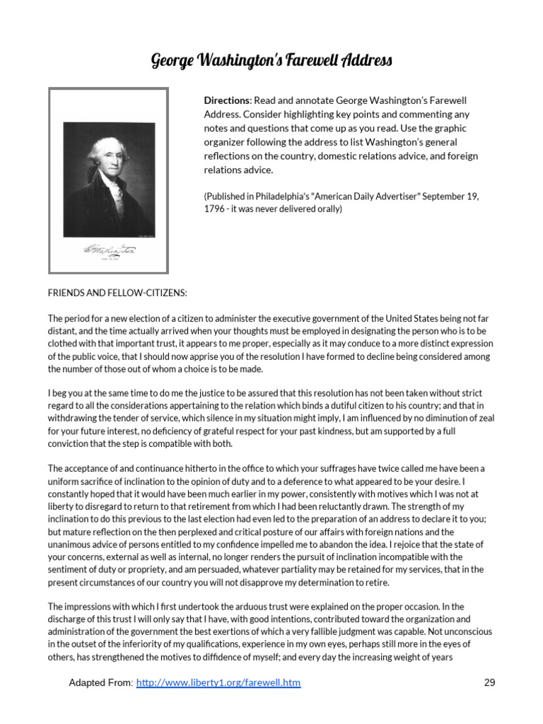 George Washington's Farewell Address | PDF | Morality | George Washington