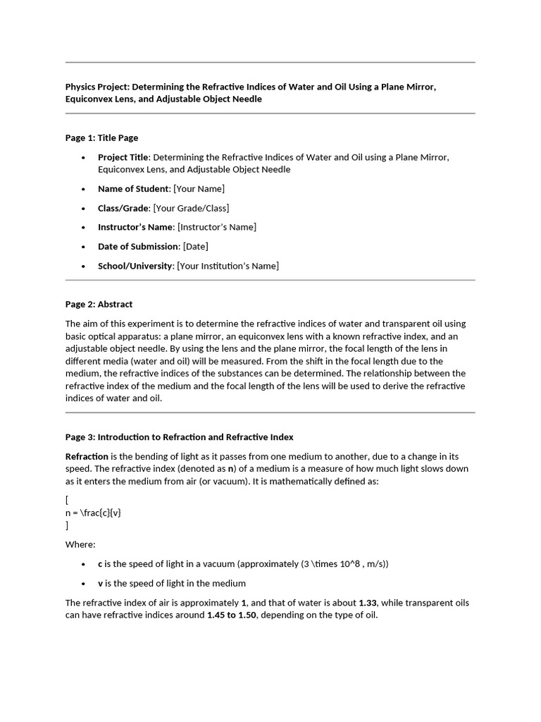 Physics Project | PDF | Refractive Index | Refraction