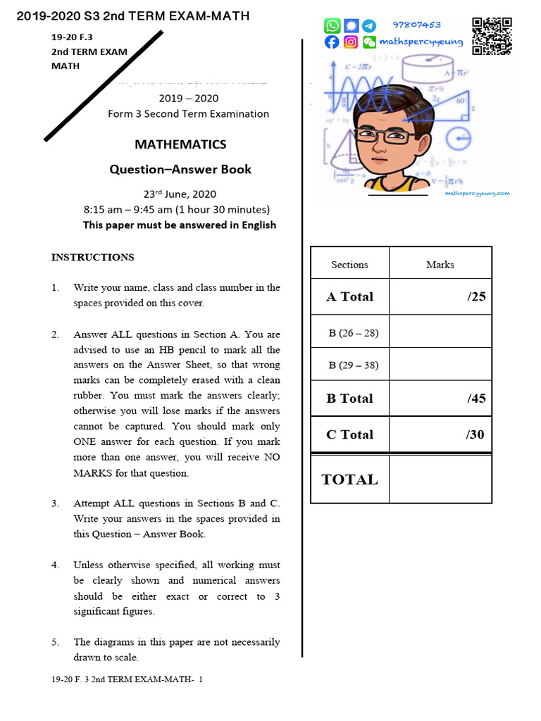 2019 2020 s3 2nd Term Exam Math | PDF | Area | Rectangle