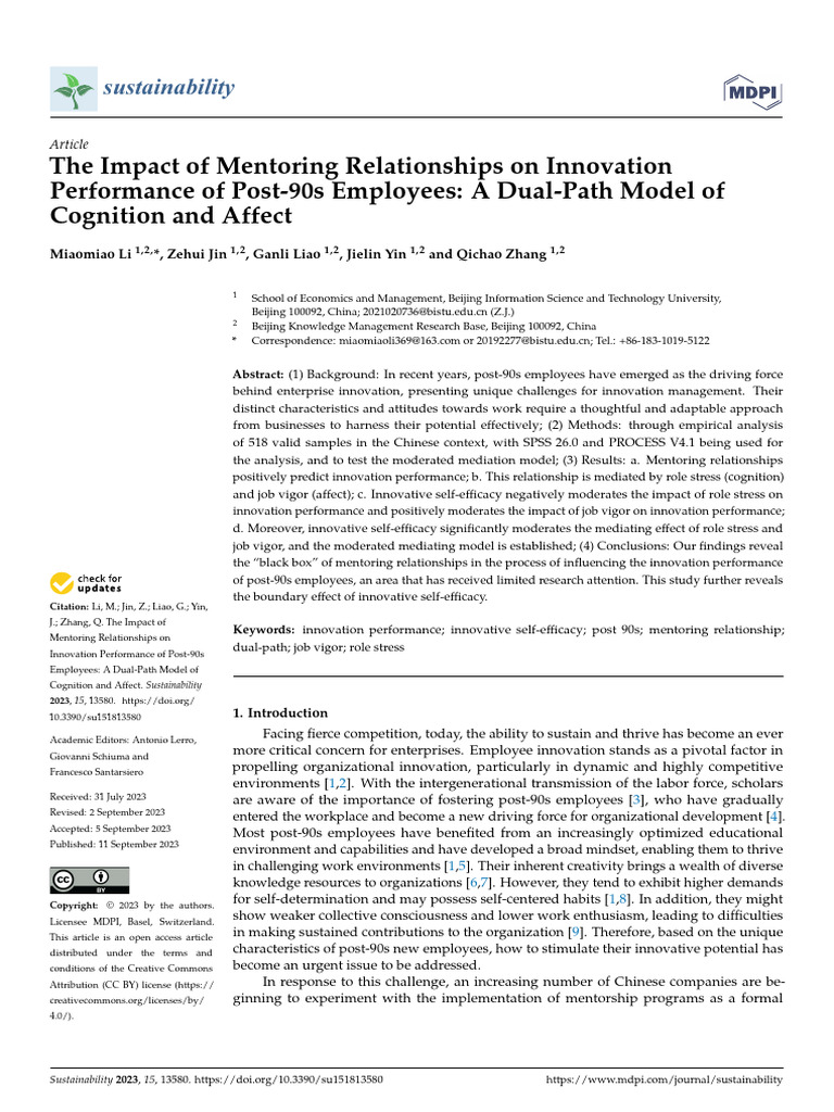 Mentoring's Role in Post-90s Innovation | PDF | Self Efficacy | Mentorship