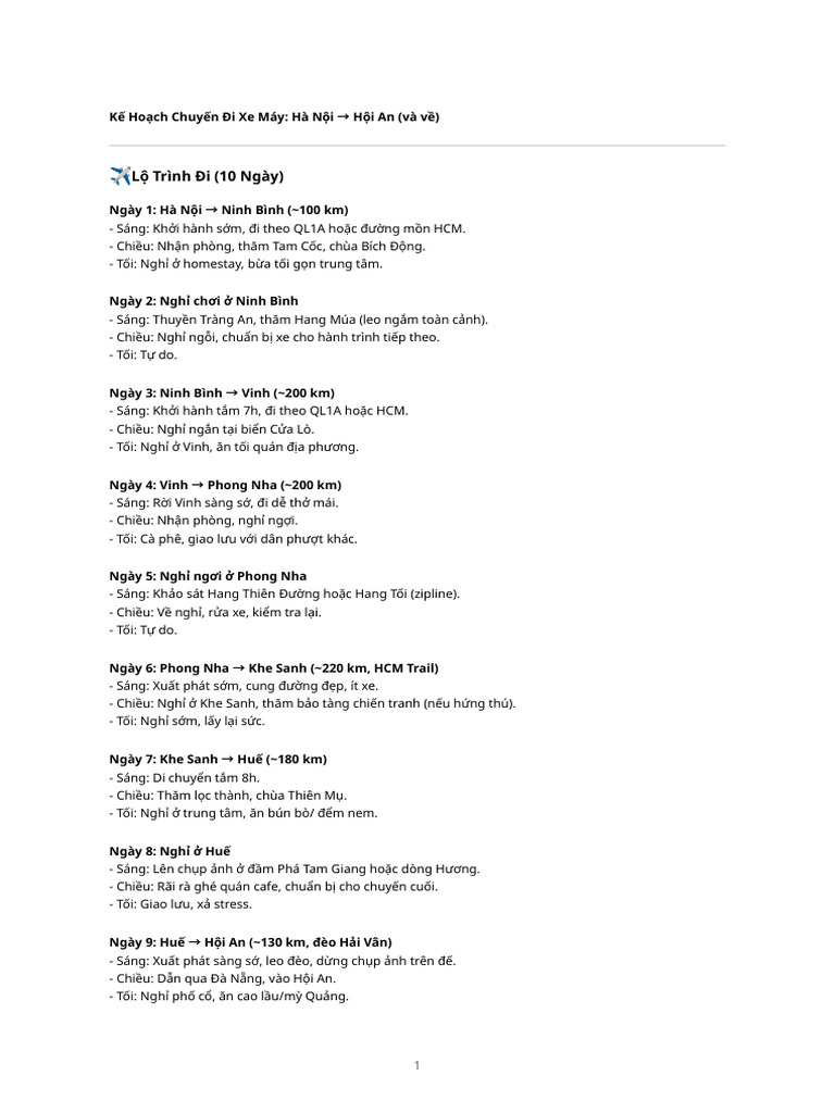 Motorbike Trip Plan | PDF