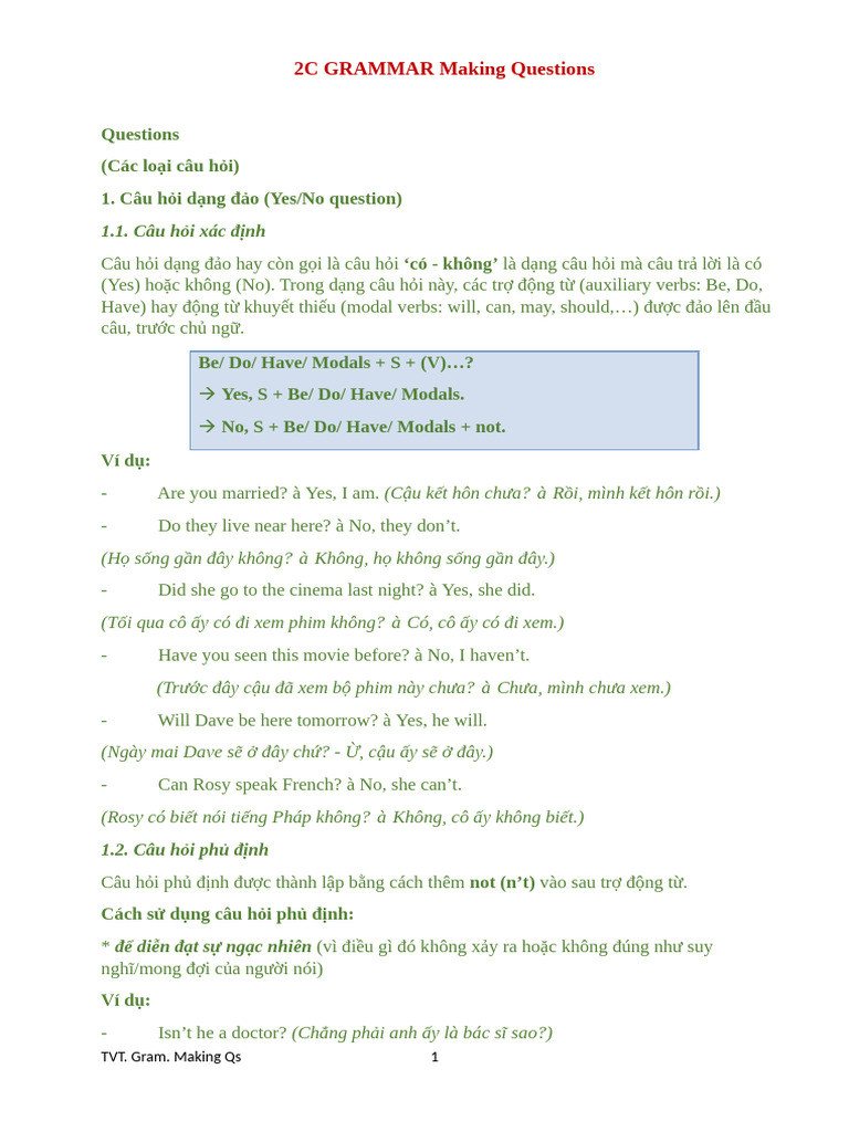 2C GRAMMAR Making Questions | PDF