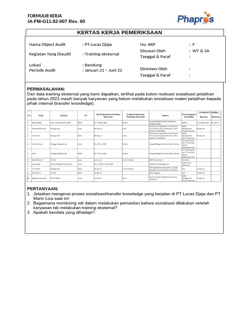 KKP F - Training Eksternal | PDF