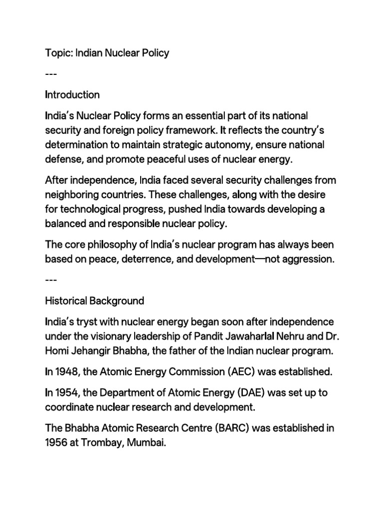 India's Nuclear Policy Overview | PDF | Nuclear Proliferation | Treaty ...
