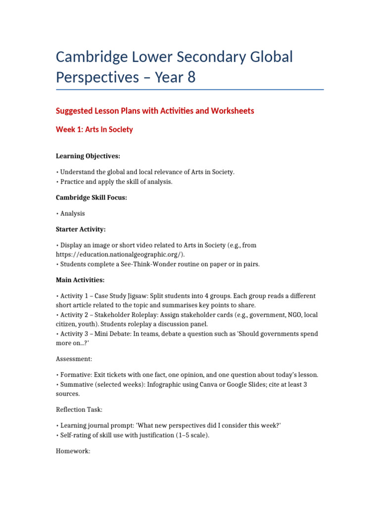 Global Perspectives Stage9 Lesson Plans With Activities | PDF | News ...