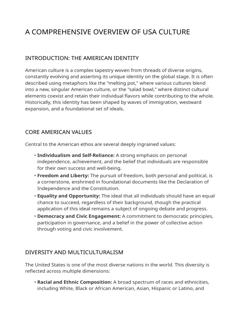 USA Culture Overview | PDF | Multiculturalism | The United States