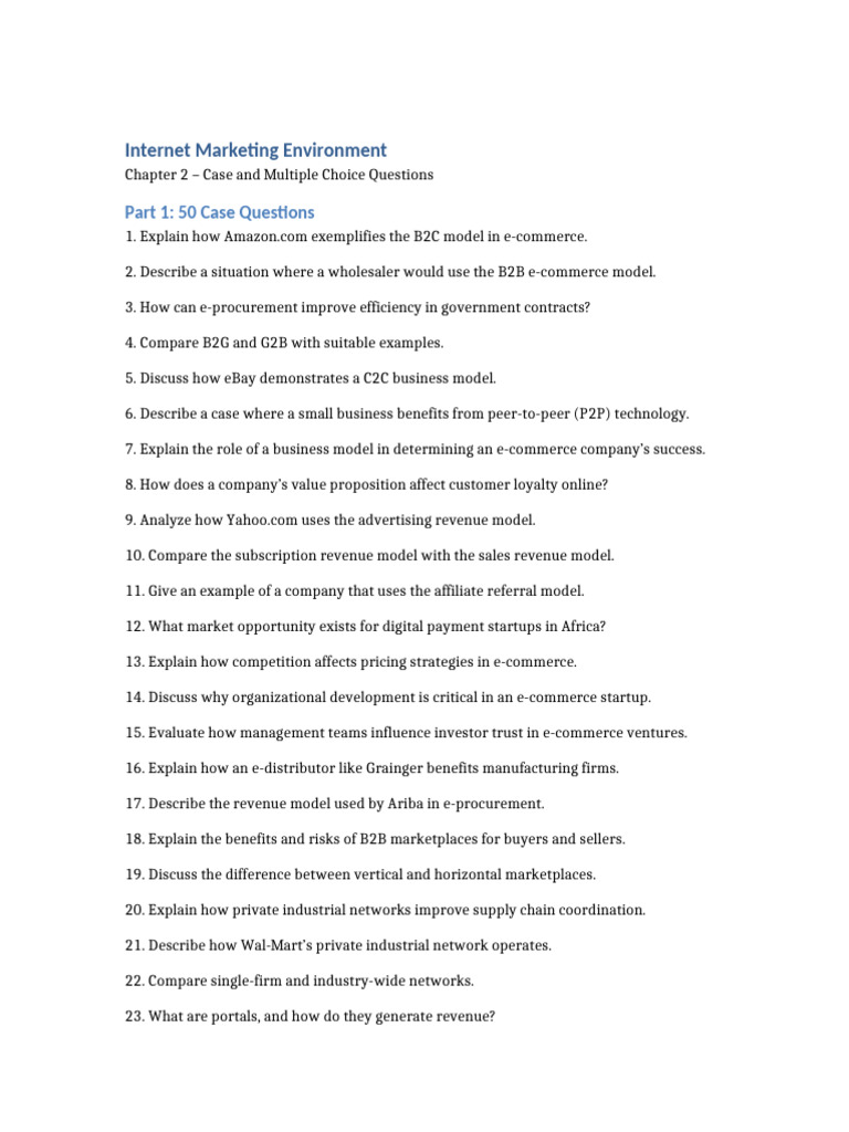 Internet Marketing Environment Questions | PDF | E Commerce | Marketing