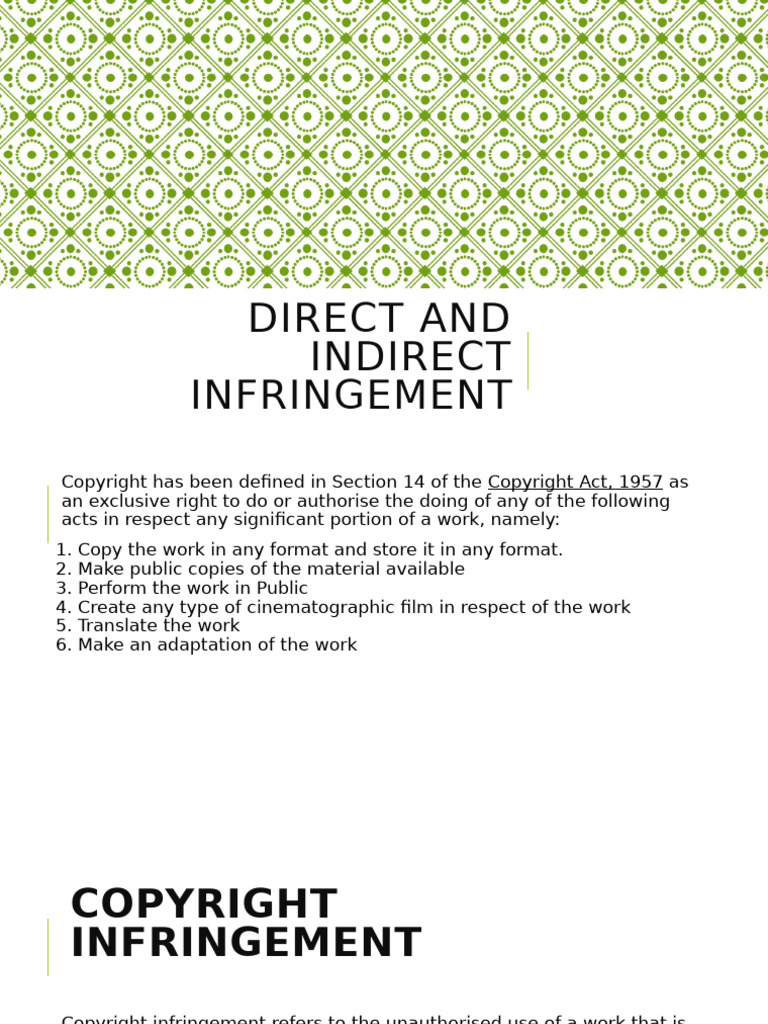 Direct and Indirect Infringement of Copyrightt | PDF | Damages ...