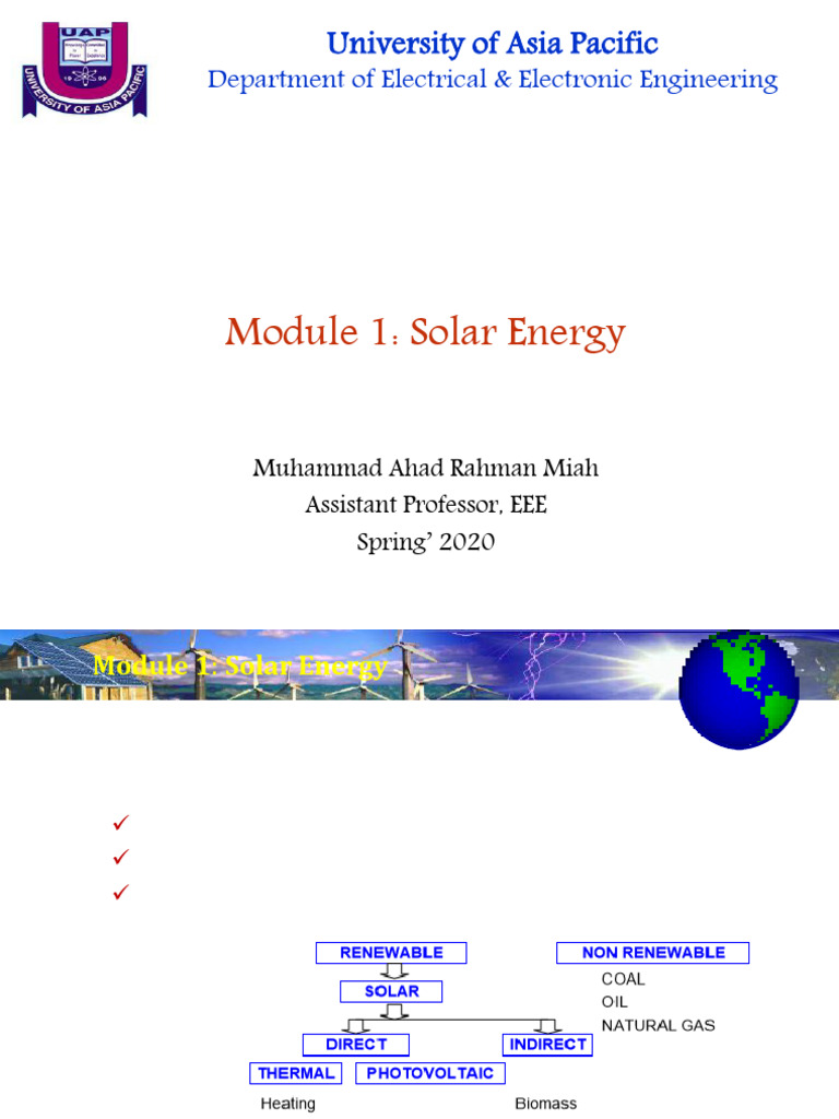 Module 1 Solar Energy | PDF | Photovoltaics | Solar Panel