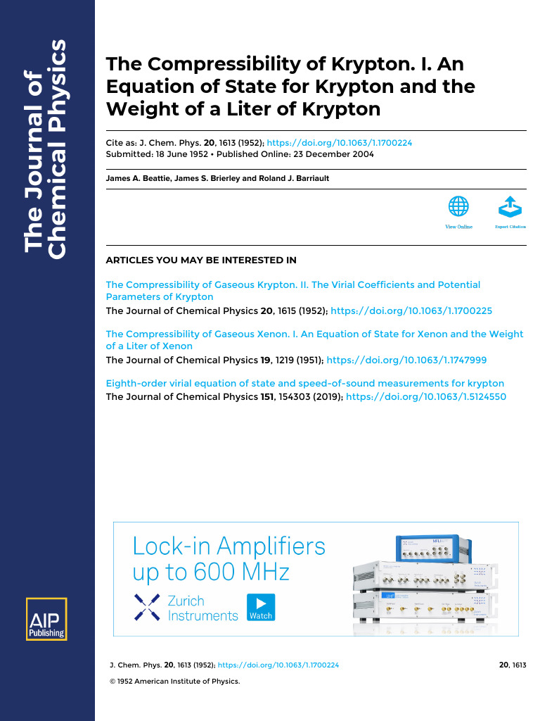 Krypton Compressibility and Equation of State | PDF | Gases | Temperature